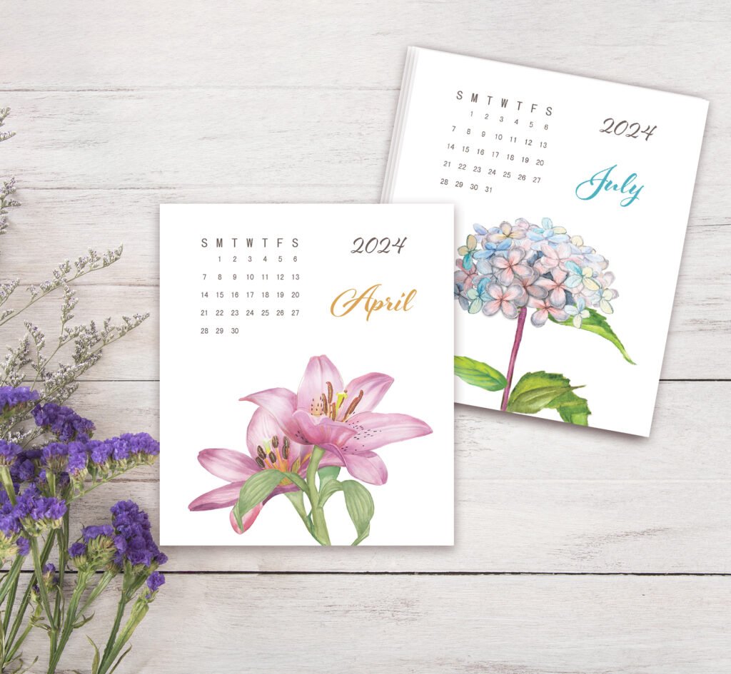 2024 watercolor floral desk calendar Flower & Bird Monthly Calendar ...